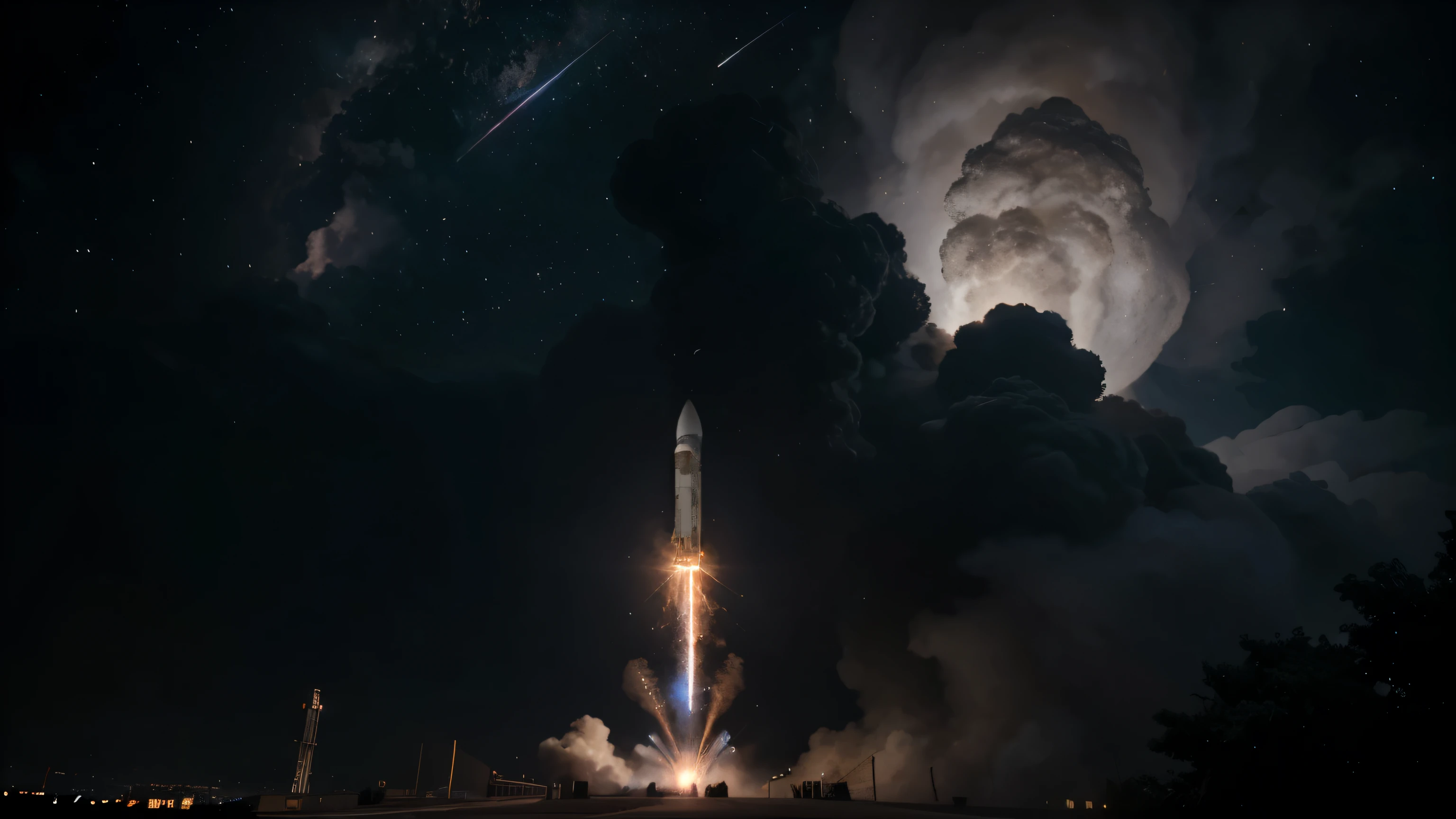 A rocket is launched into the sky with smoke coming out of it - SeaArt AI