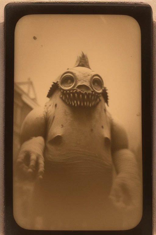Sepia tone polaroid, creepy old photo of a monster - SeaArt AI