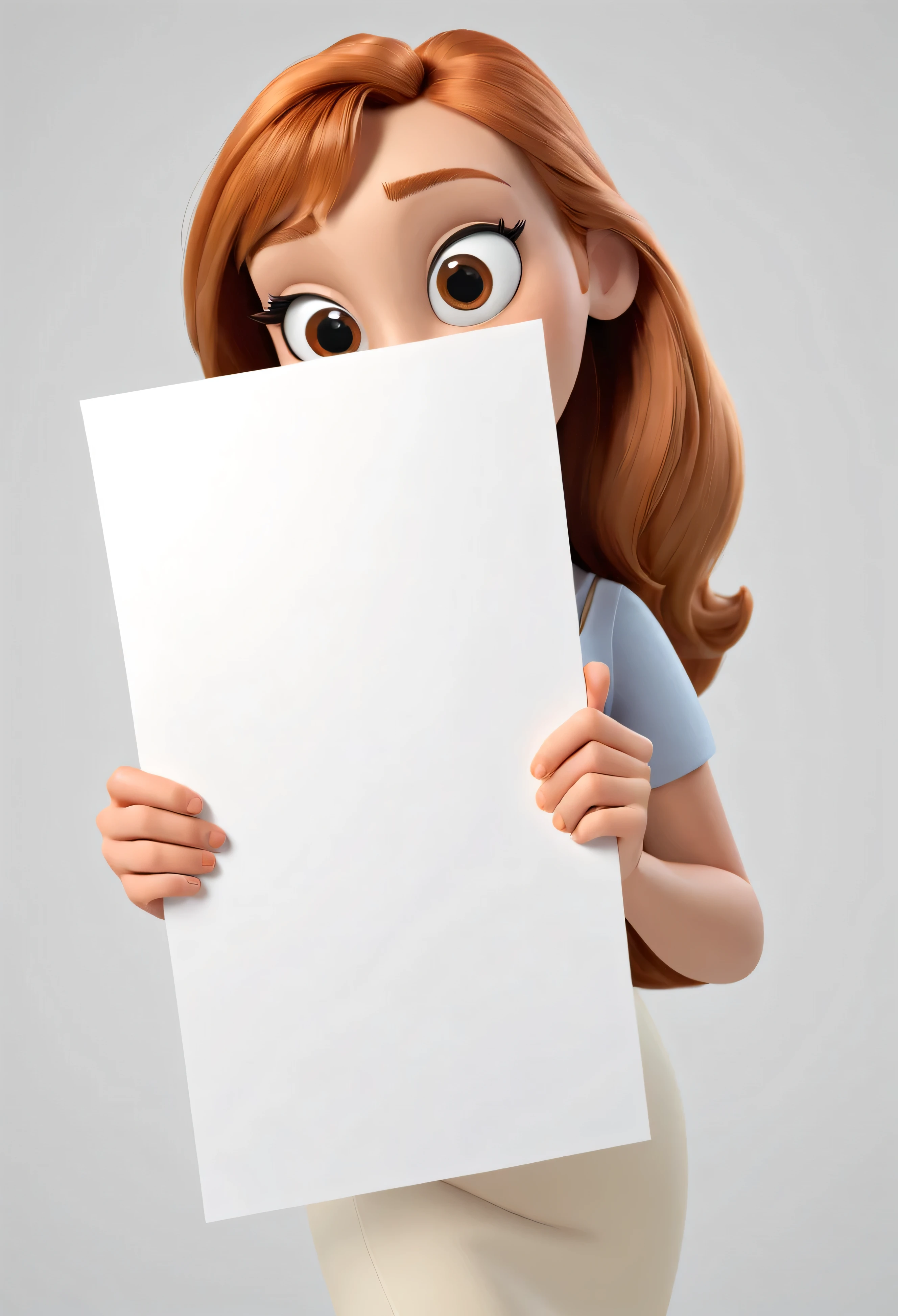 A cartoon girl holding a blank paper in her hands - SeaArt AI