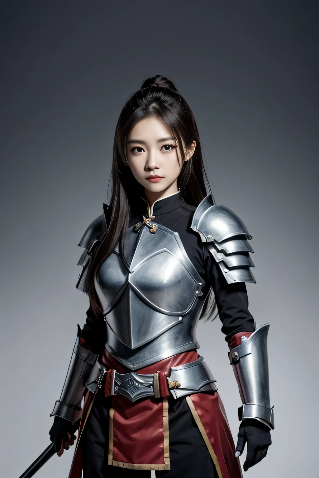 A woman in armor poses for a picture with a sword - SeaArt AI