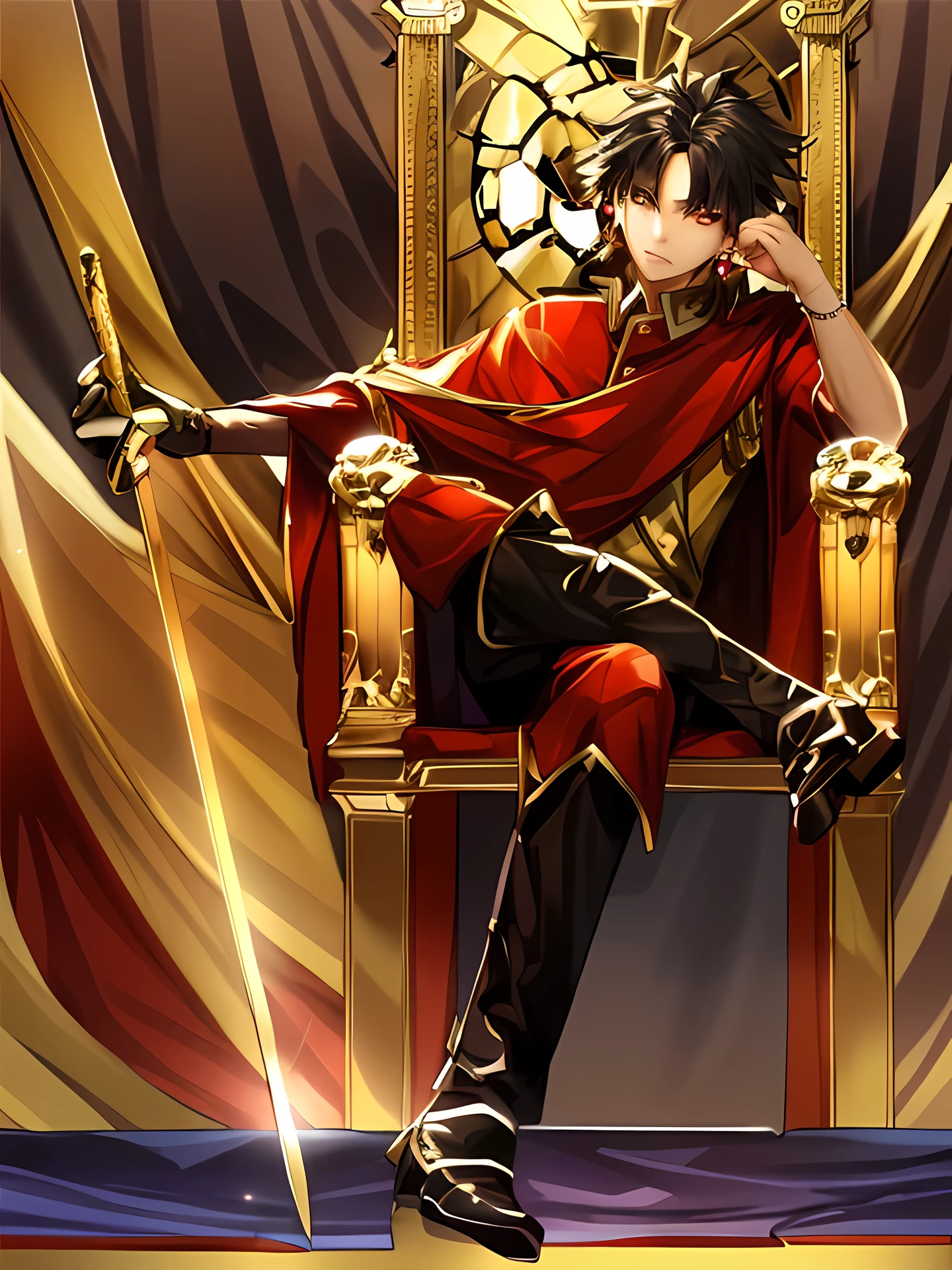 Anime boy sitting on a throne with a sword and a clock - SeaArt AI