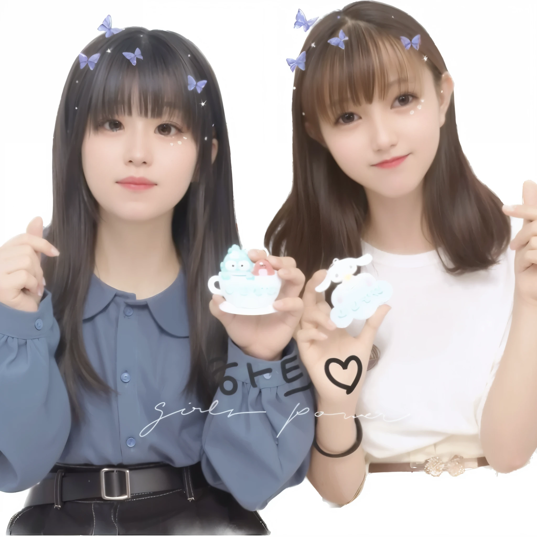 Two young women holding up cups of tea and a cupcake - SeaArt AI