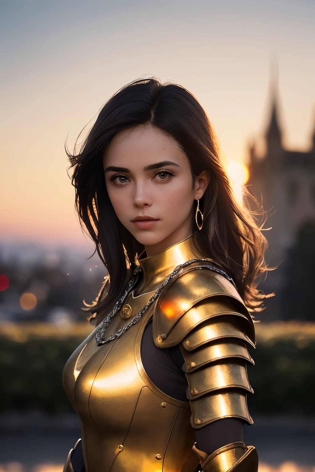 A woman in a gold armor outfit posing for a picture - SeaArt AI