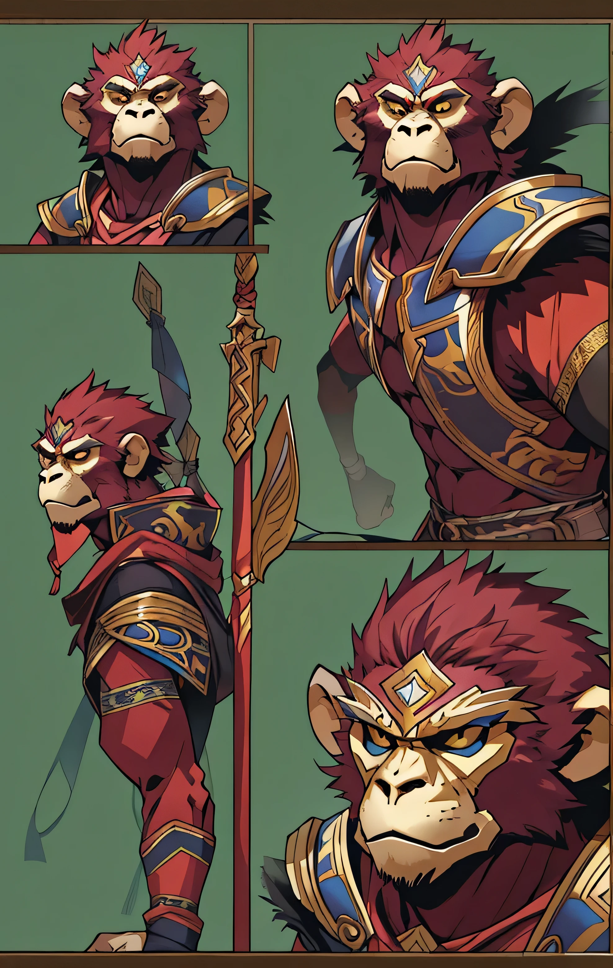 A cartoon monkey with a sword and a monkey head - SeaArt AI
