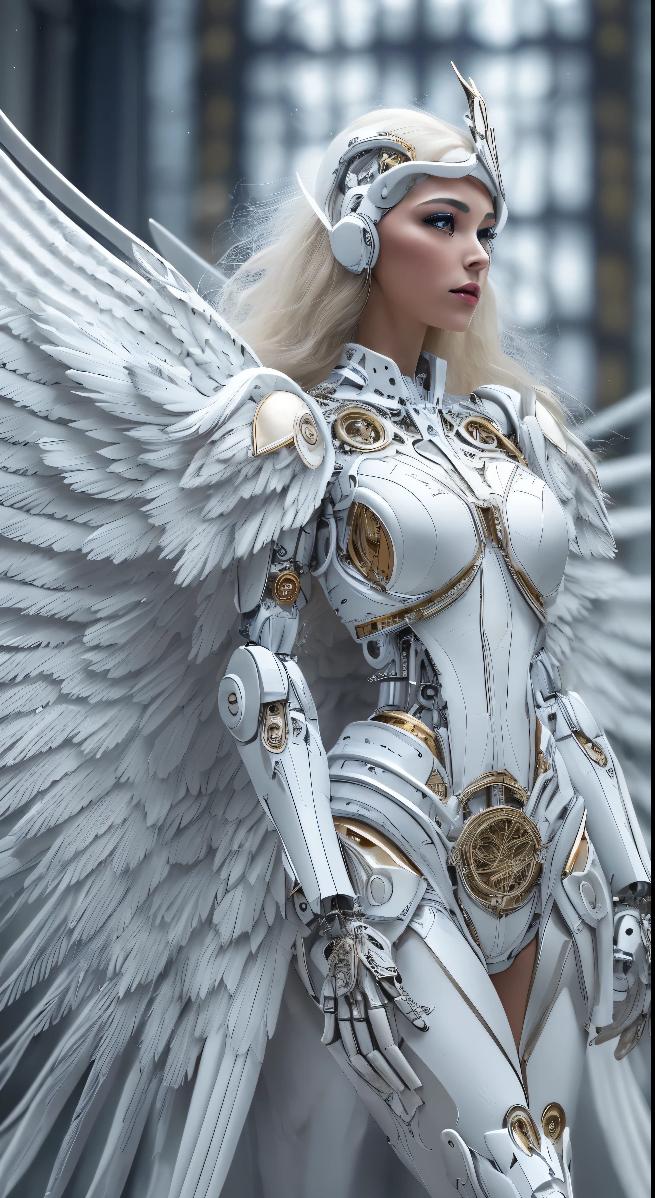 A close up of a woman in a white costume with wings - SeaArt AI