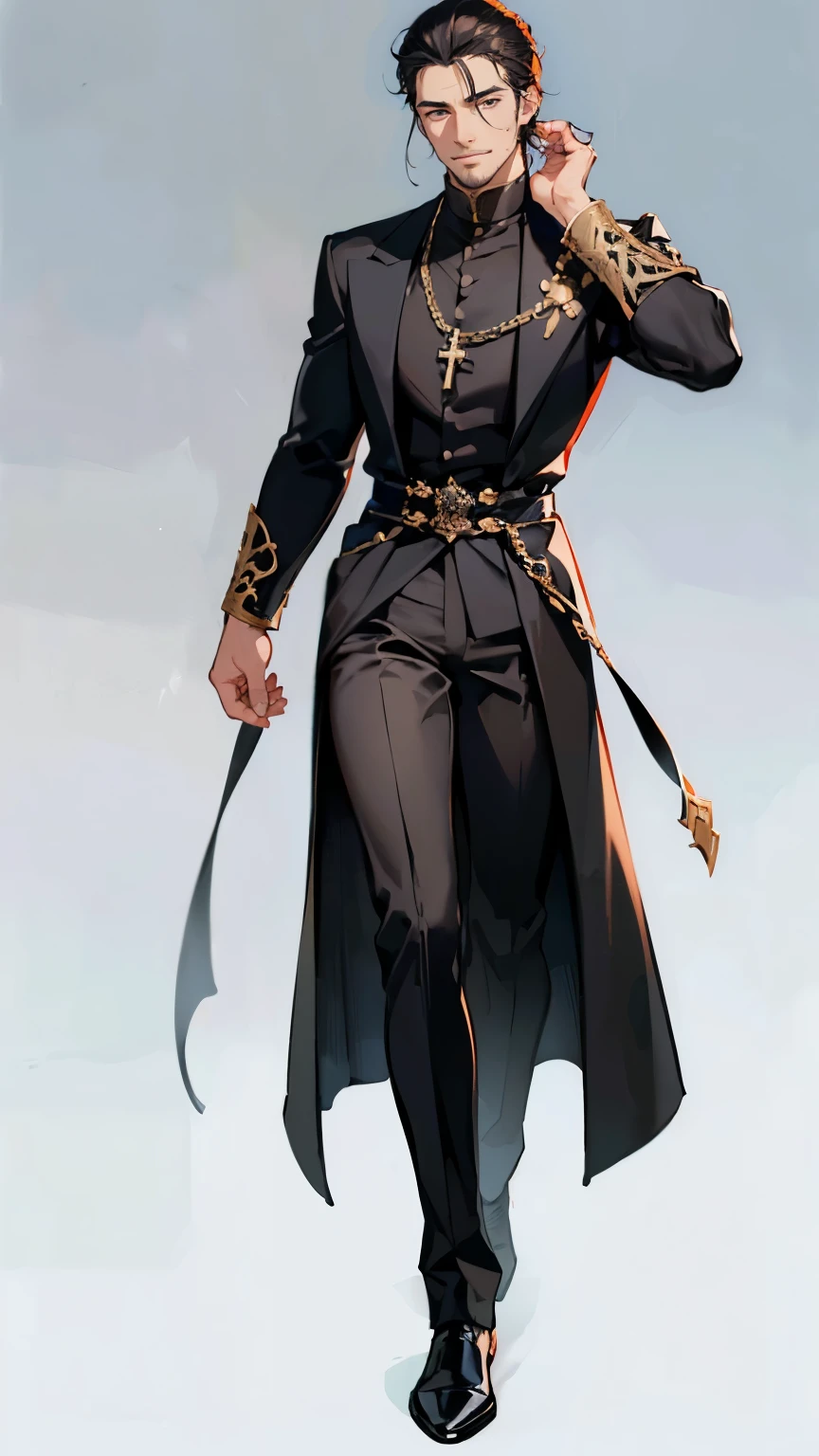 A man in a black suit and a gold chain holding a sword - SeaArt AI