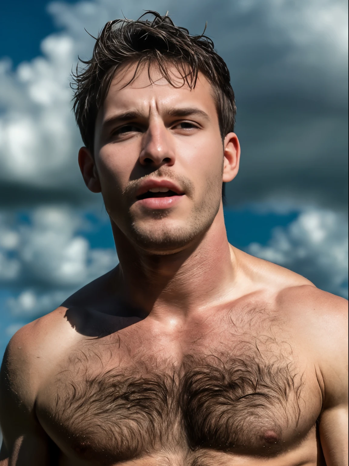 Arafed man with a hairy chest and no shirt on - SeaArt AI