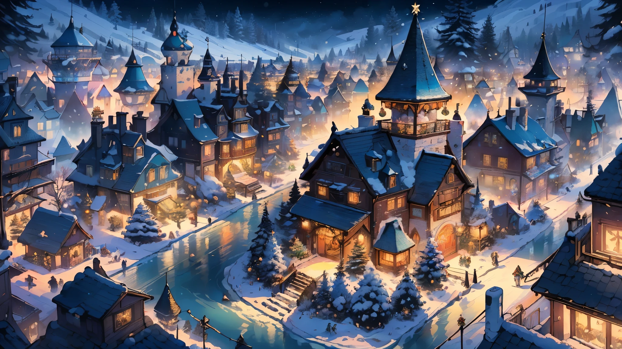 A close up of a town with a lot of buildings and trees - SeaArt AI