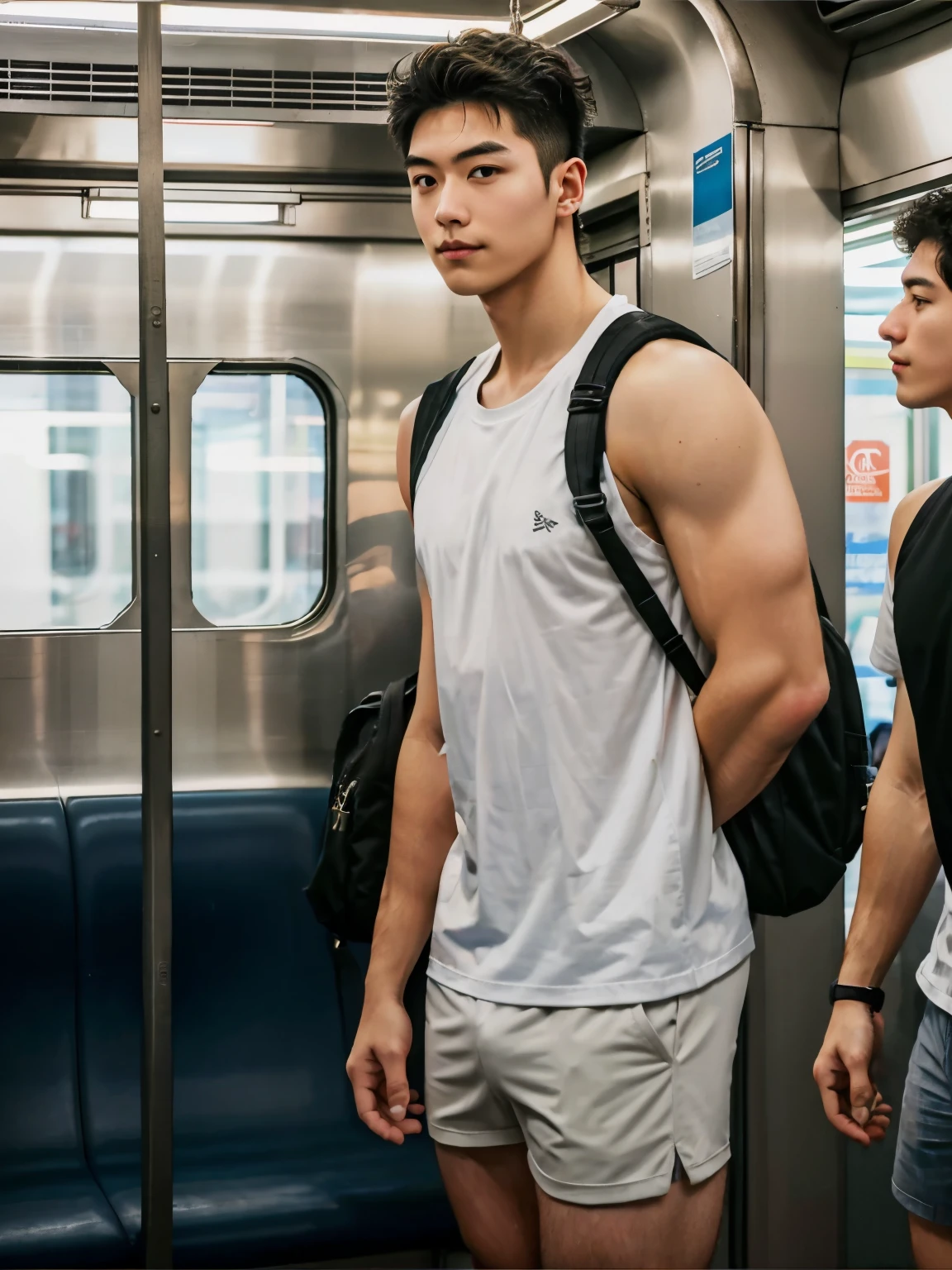 Araffes in a subway train with a backpack on his back - SeaArt AI