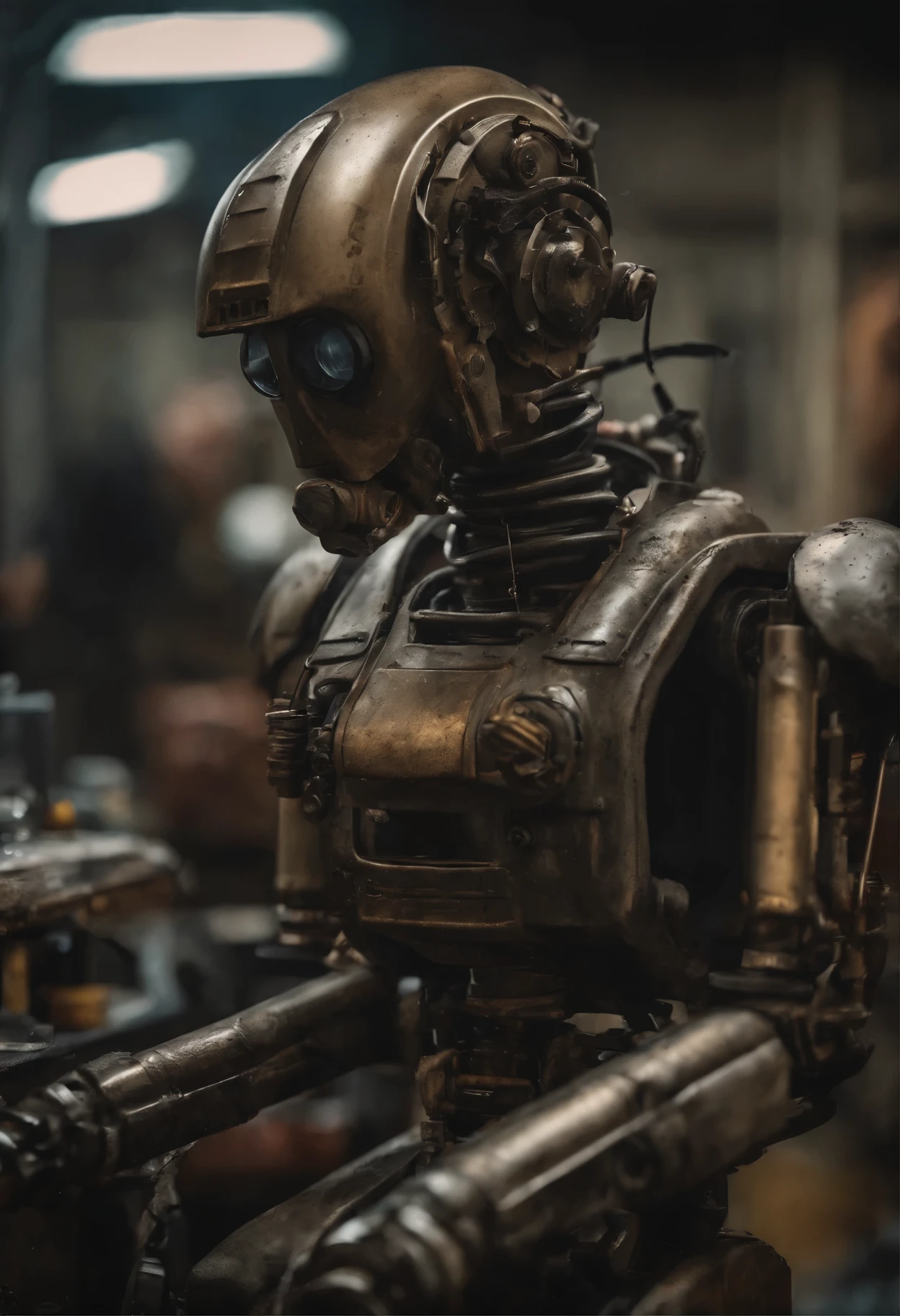 There is a statue of a robot that is on display - SeaArt AI