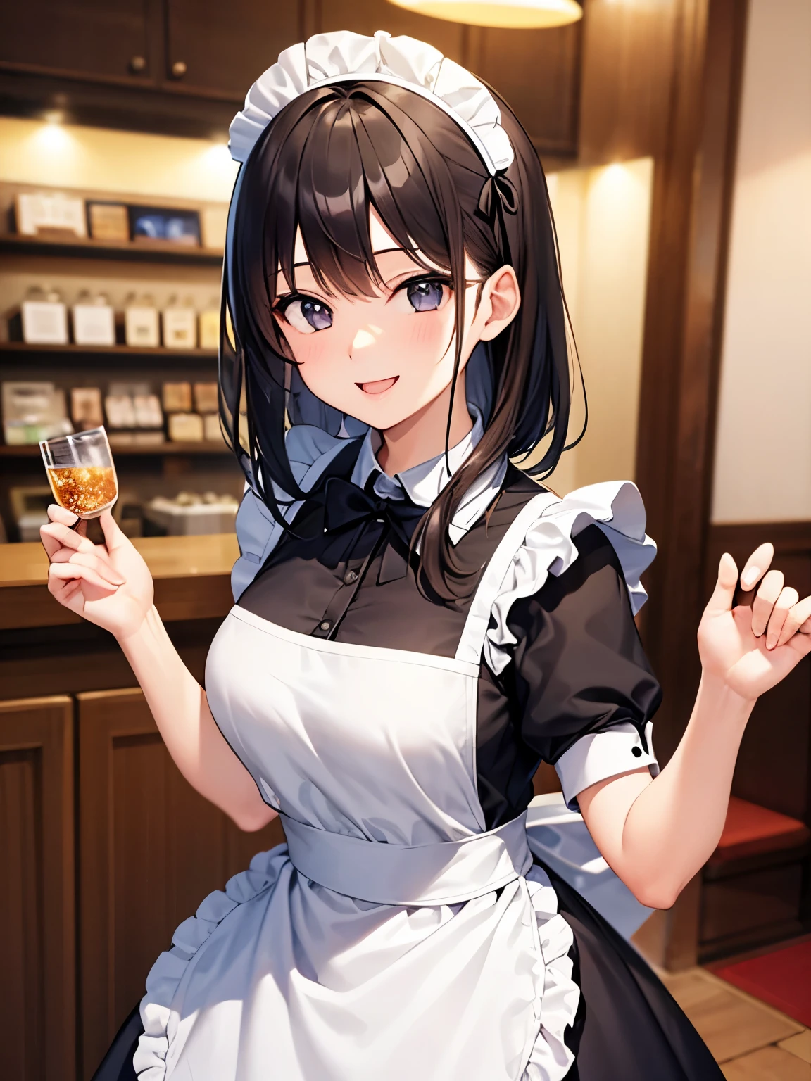 Anime character dressed in maid outfit holding a glass of wine - SeaArt AI