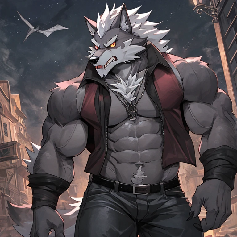 Evil male demon, dark gray wolf o'donnell, Angry moral sexy werewolf - SeaArt AI
