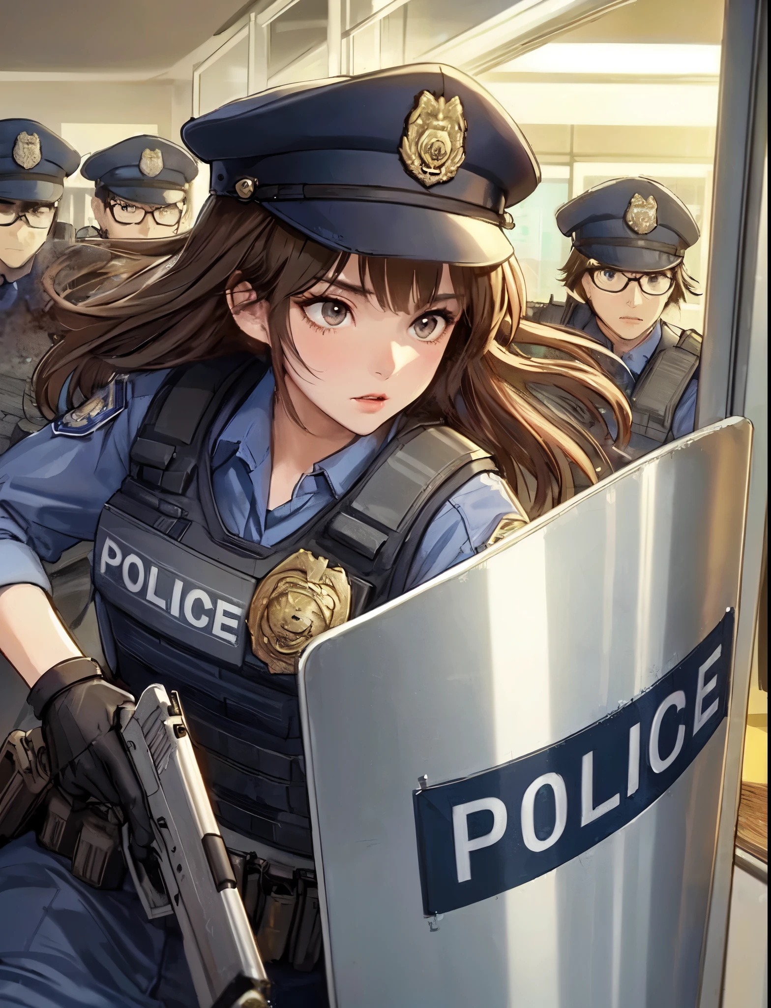 Anime girl in uniform with gun and police uniform - SeaArt AI