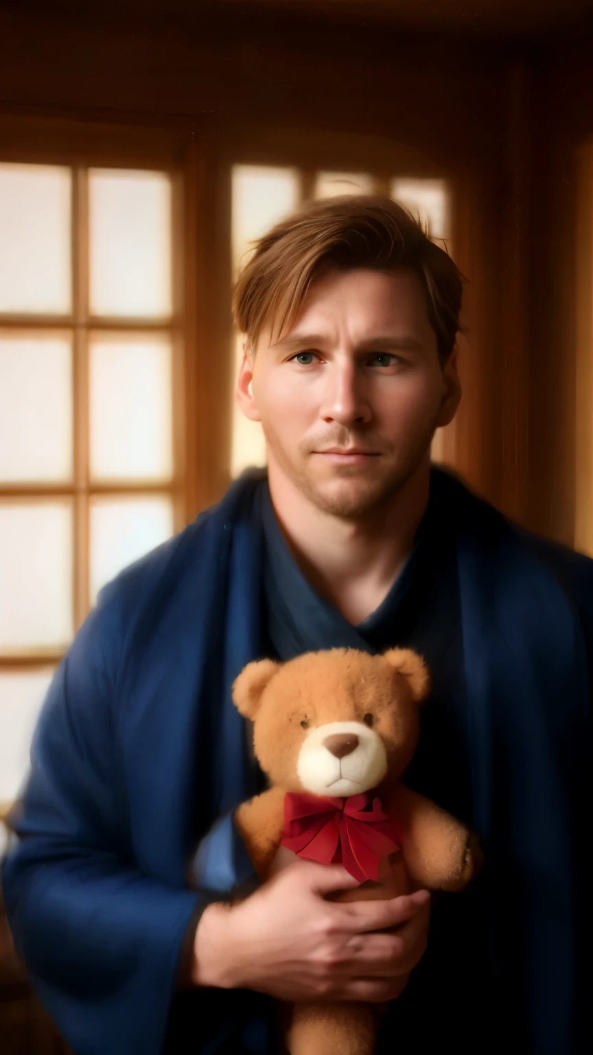 There is a man holding a teddy bear in his hands - SeaArt AI