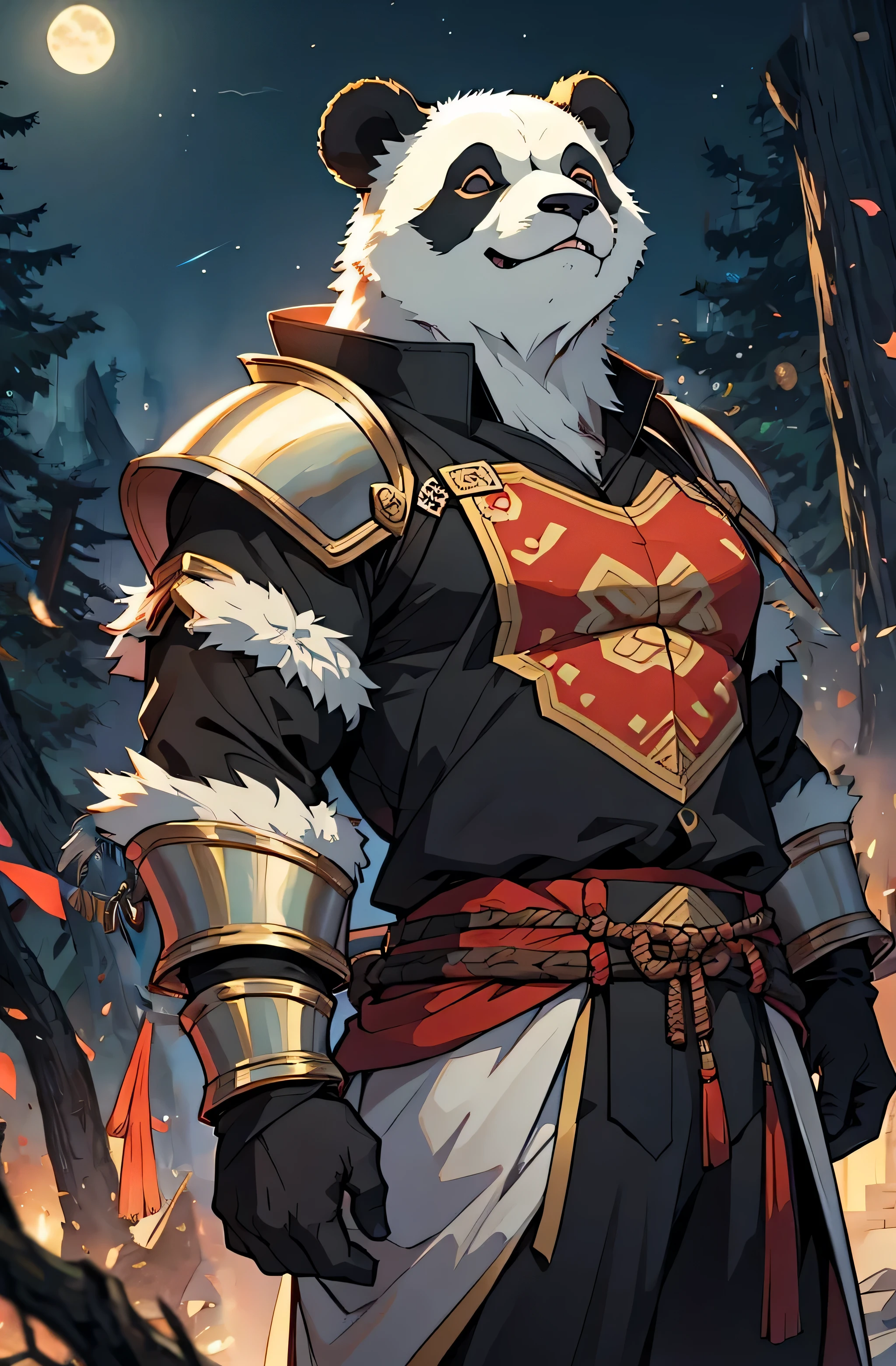 A close up of a panda bear dressed in armor with a sword - SeaArt AI
