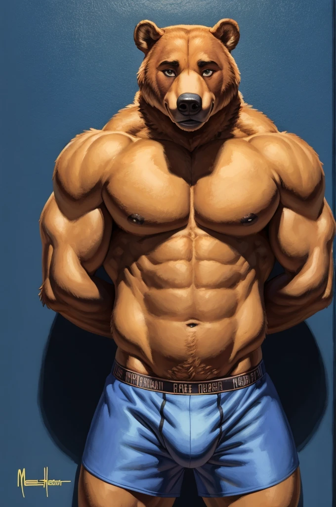 Solo, Furry, Anthro, Brown Bear, Male, E621, Standing, Wearing Boxer Shorts - SeaArt AI