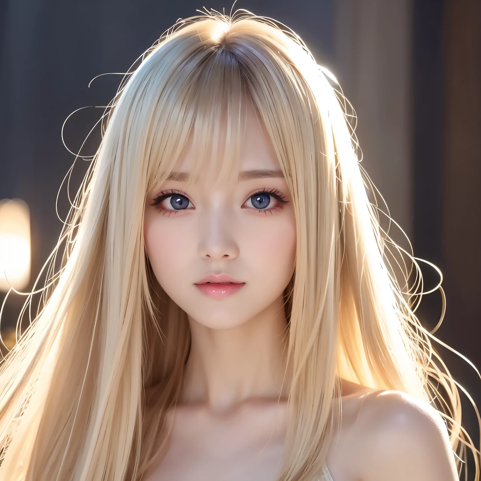 A close up of a woman with long blonde hair and blue eyes - SeaArt AI