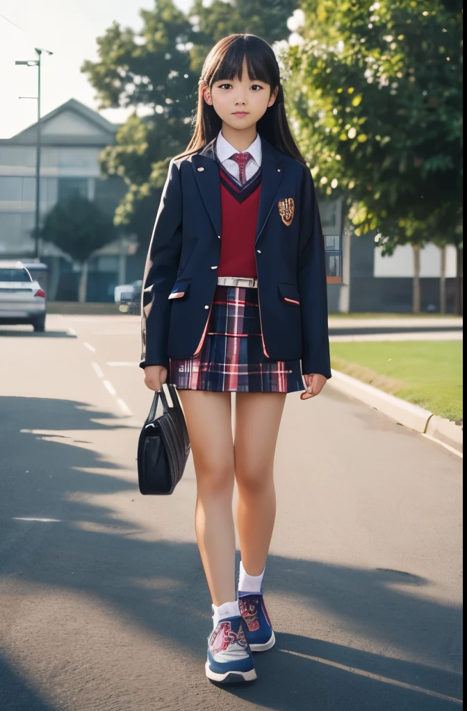 Arafed asian girl in school uniform walking down the street - SeaArt AI