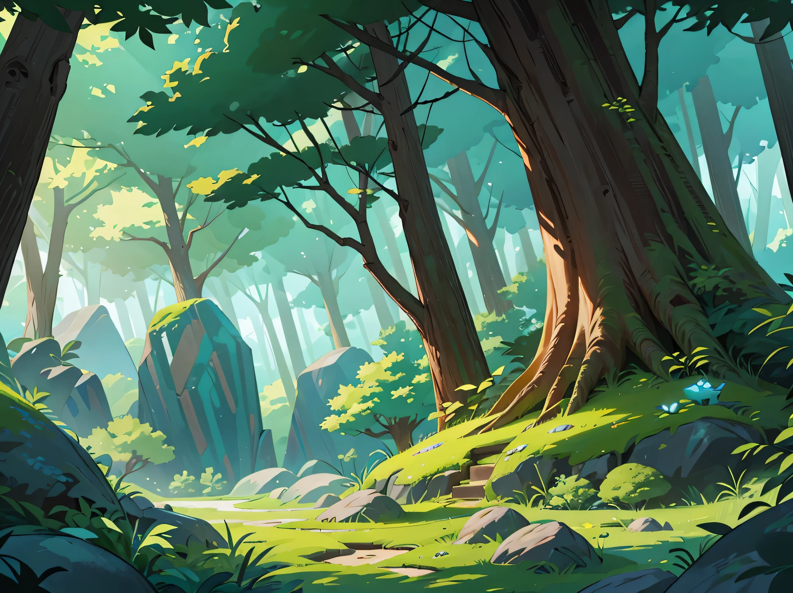 Cartoon forest with rocks and trees - SeaArt AI