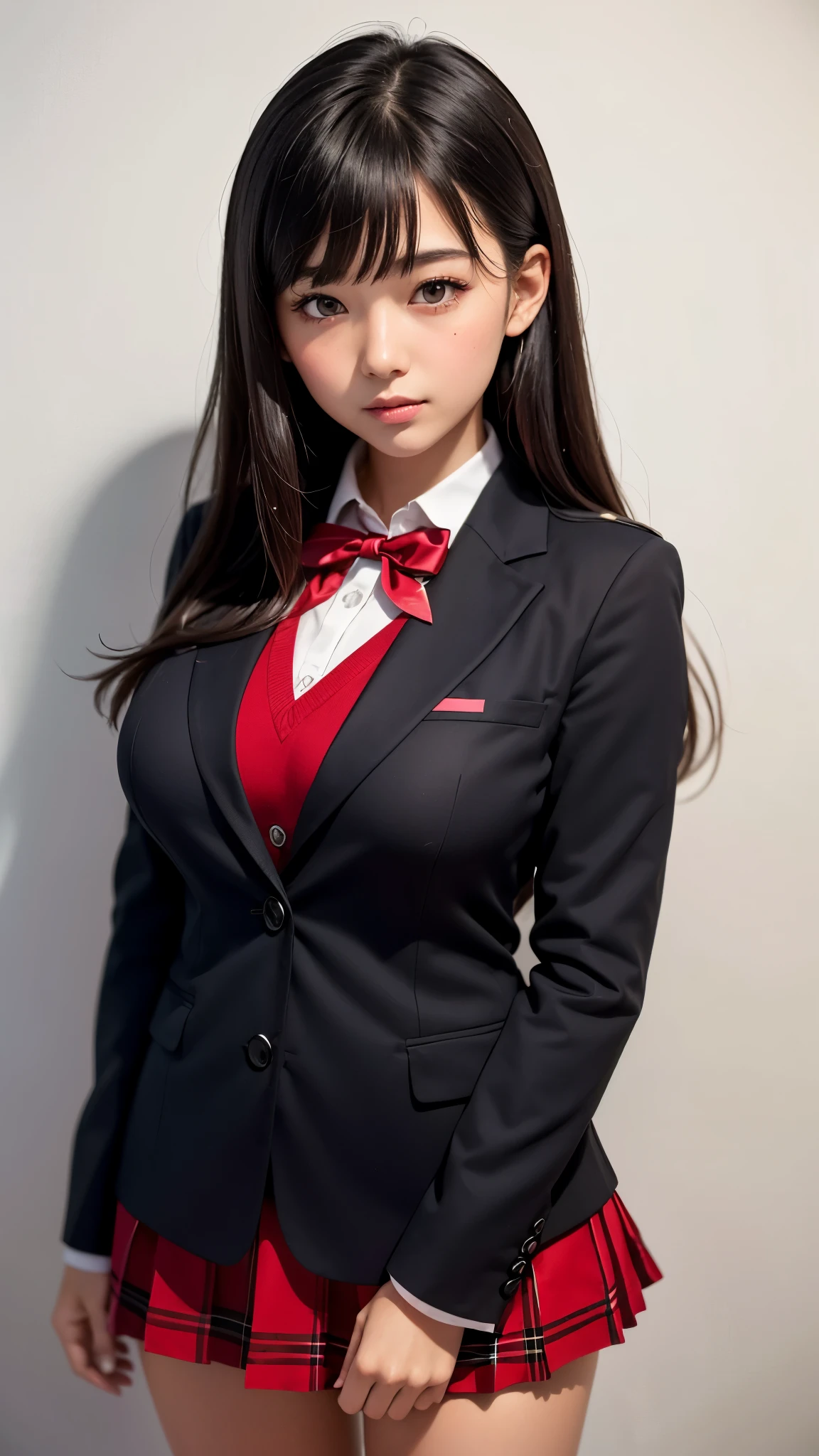 A close up of a woman in a school uniform posing for a picture - SeaArt AI
