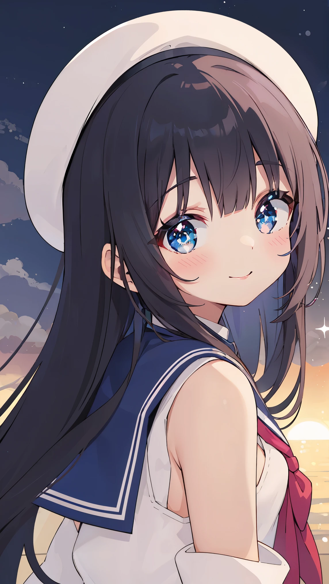 Anime girl with long black hair and blue eyes wearing a sailor outfit ...