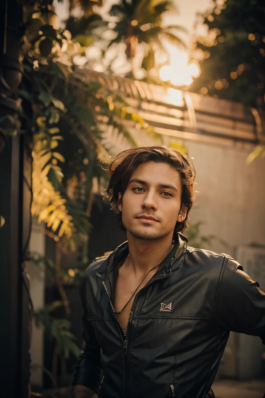 A close up of a man in a leather jacket posing for a picture - SeaArt AI