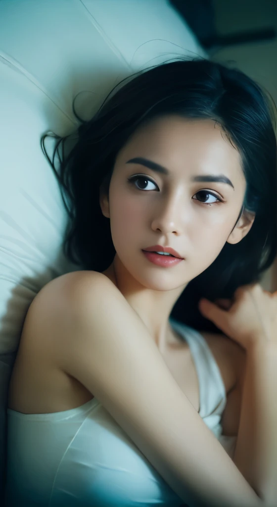Arafed Asian Woman Laying On A Bed With A Pillow Seaart Ai