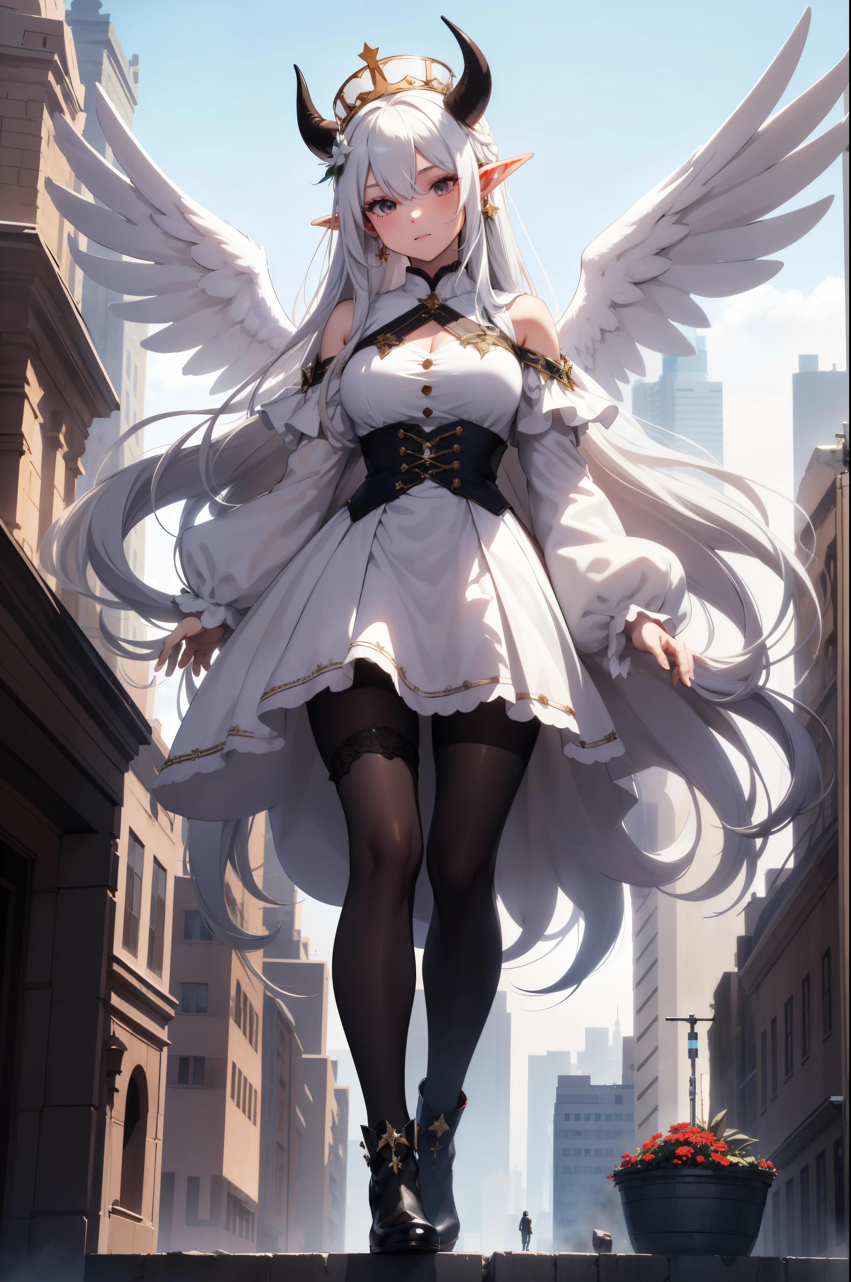 A woman in a white dress with wings and a crown - SeaArt AI