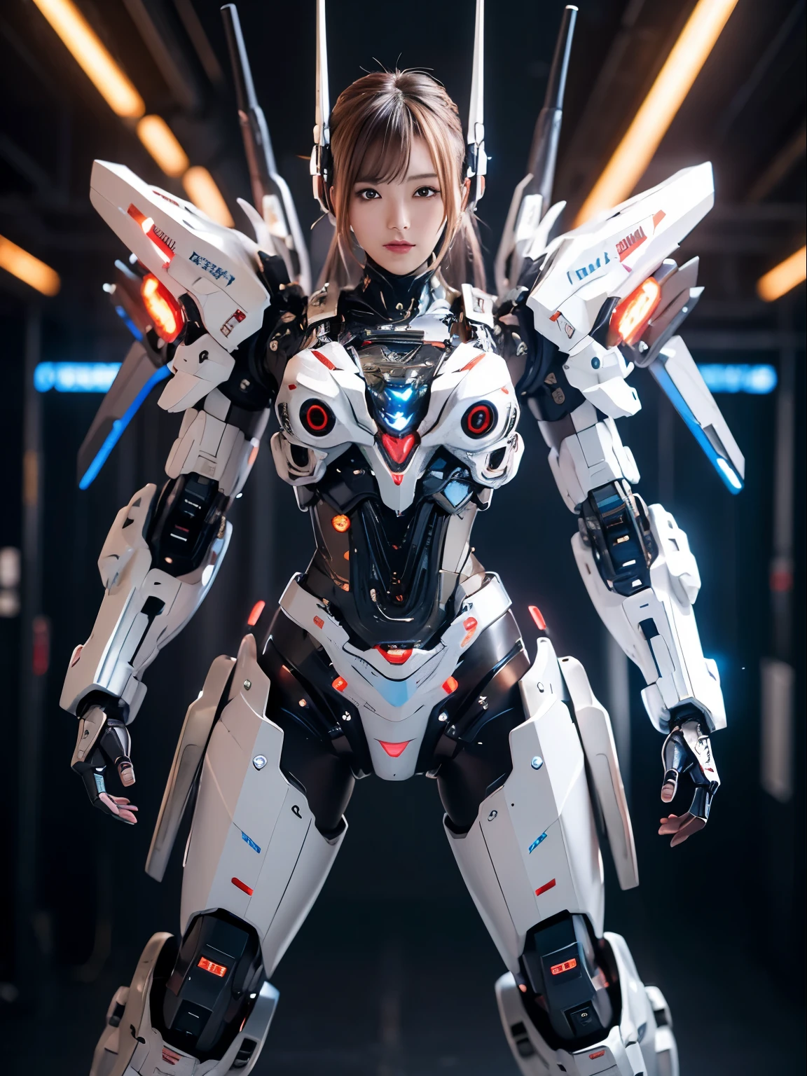 A close up of a woman in a futuristic suit with a gun - SeaArt AI