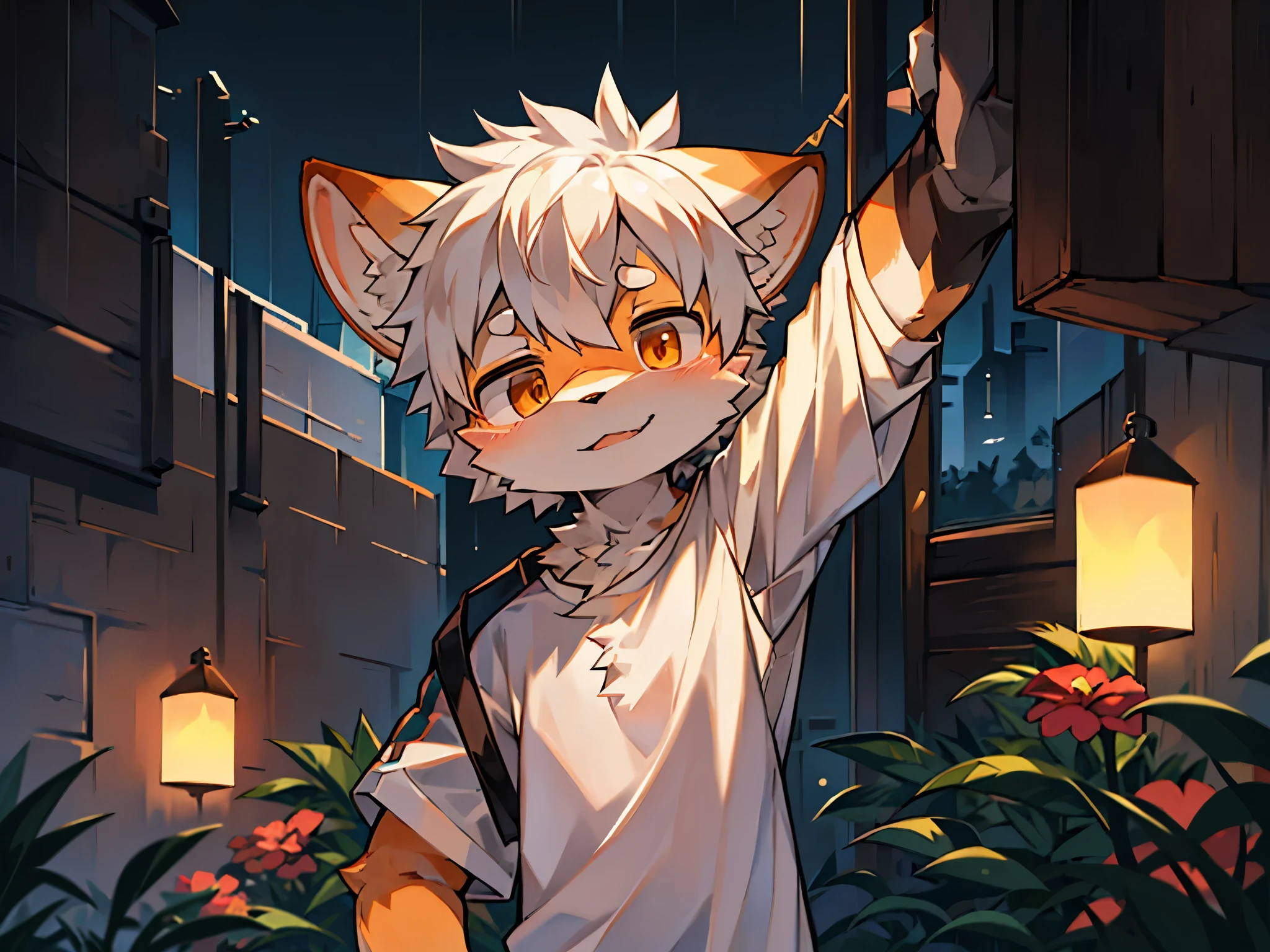 Anime character with white hair and yellow eyes holding a camera ...