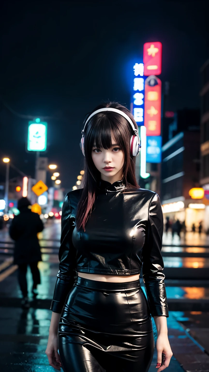 Arafed woman in a black top and black leather skirt - SeaArt AI