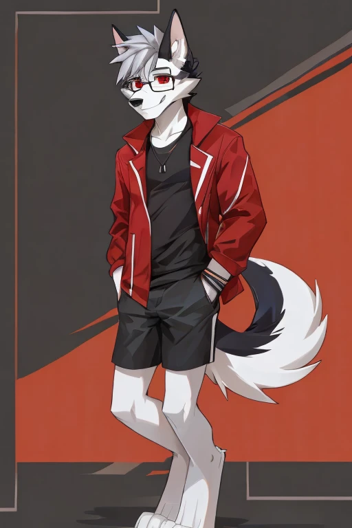 Anthropomorphic, male, red eyes, silver hair, wolf, hellhound - SeaArt AI
