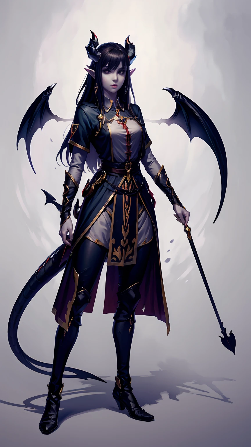 (full body, girl ,with demon tail and demon horns, white background ...