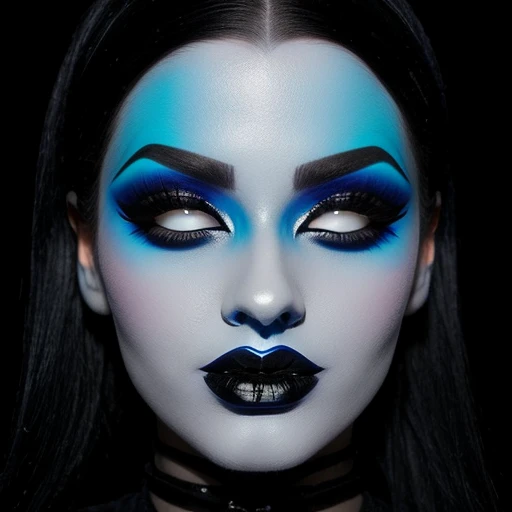 Goth, black lipstick ,blue face makeup - SeaArt AI