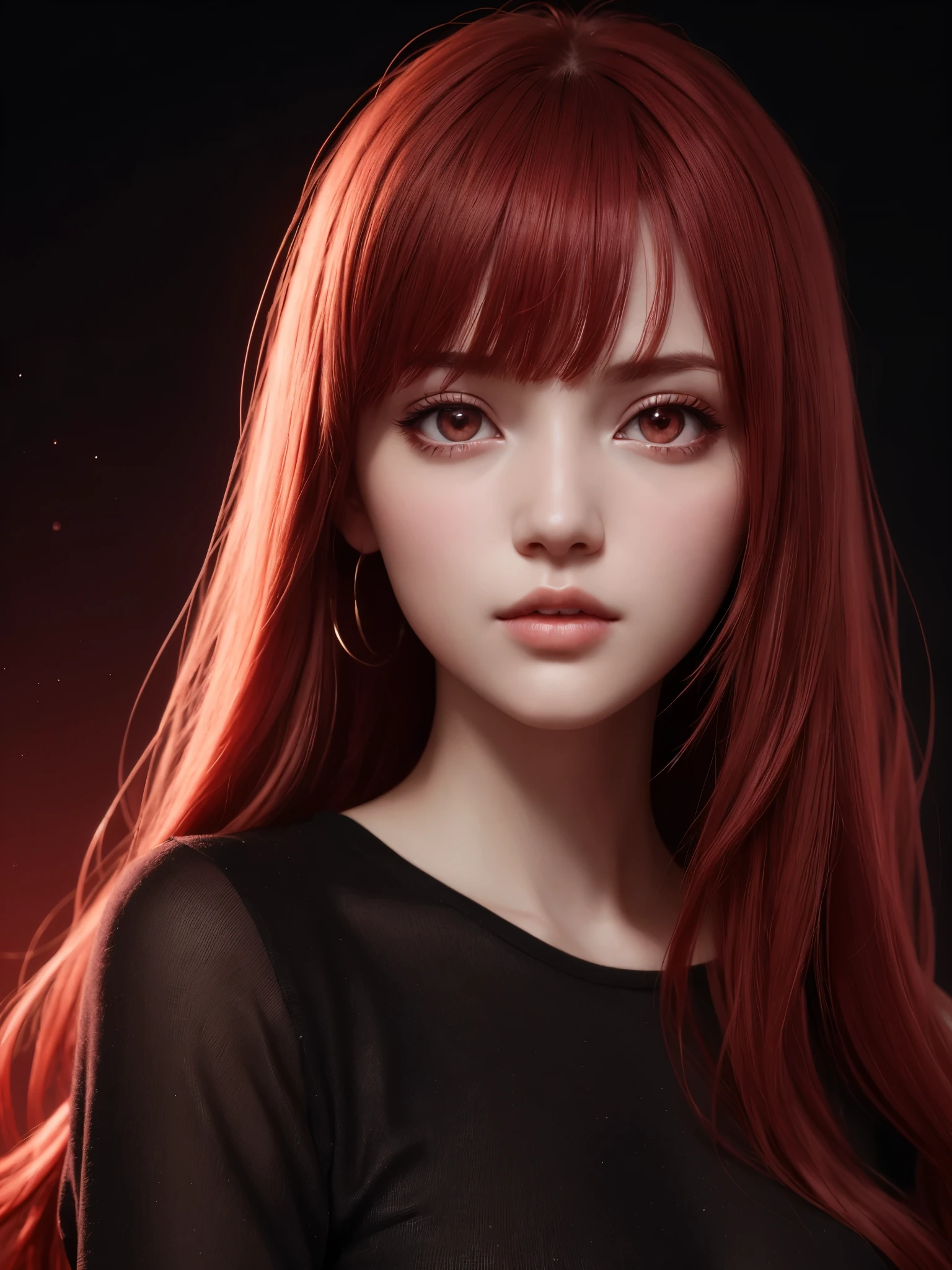 A woman with long red hair and a black top - SeaArt AI