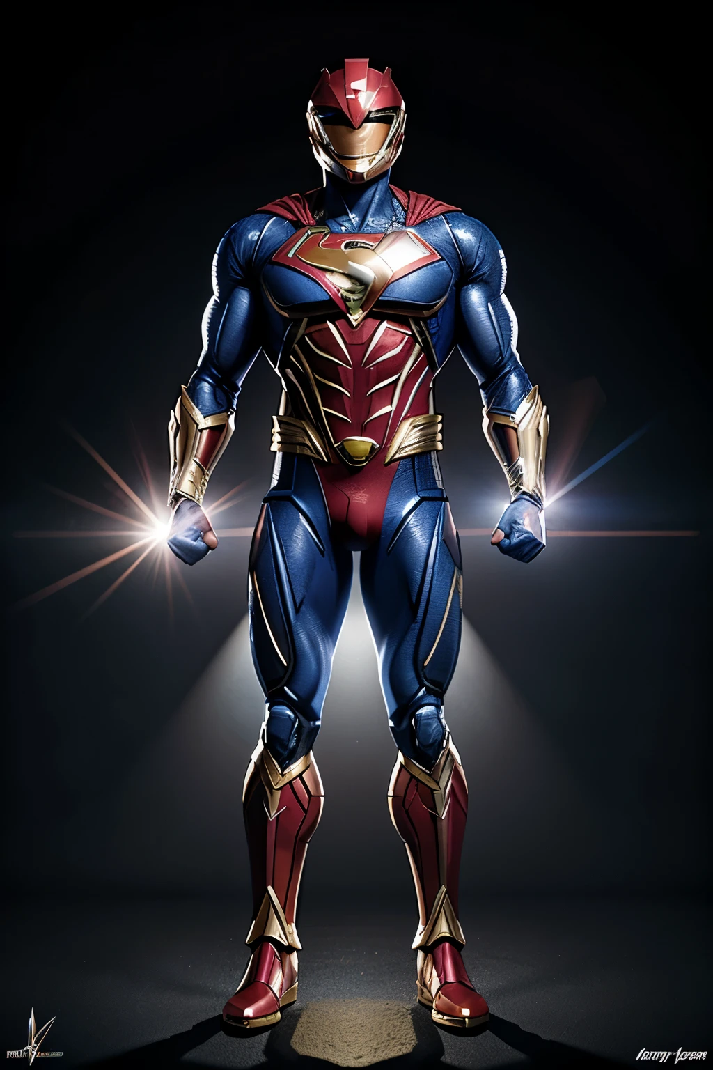 A man in a superman costume standing in front of a spotlight - SeaArt AI
