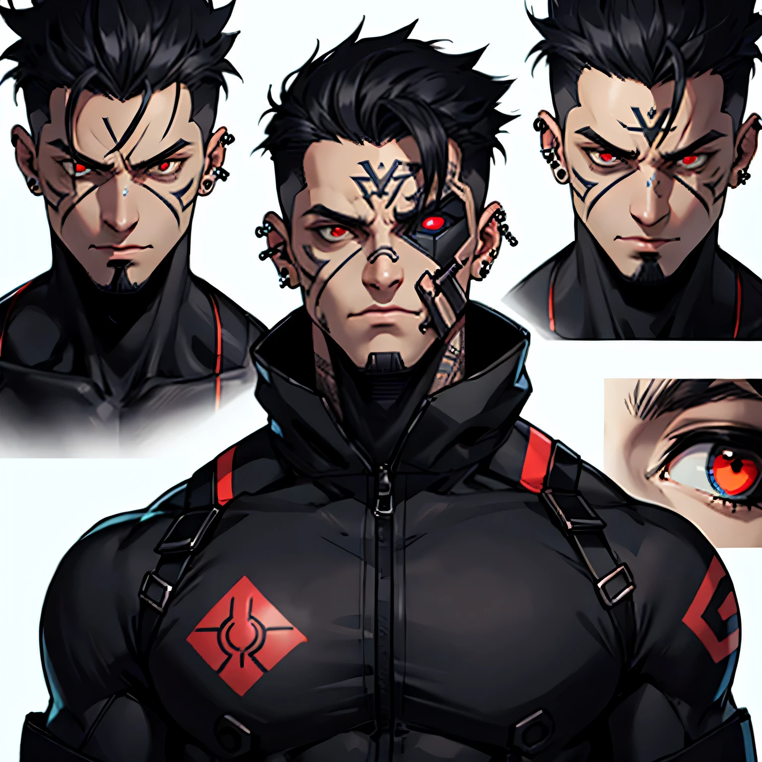 A close up of a person with red eyes and a black jacket - SeaArt AI