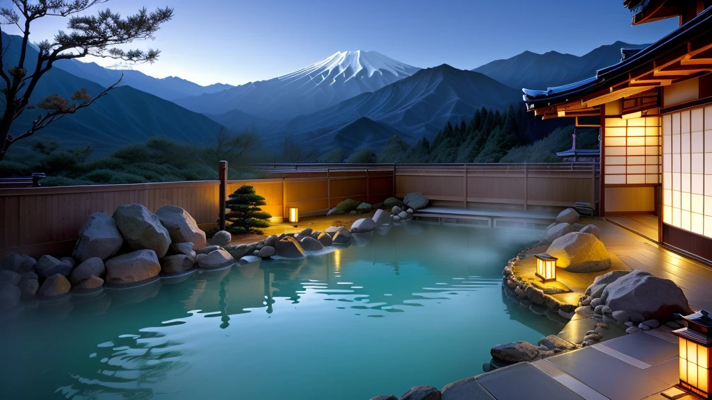 Japanese hot springs、deep at night - SeaArt AI