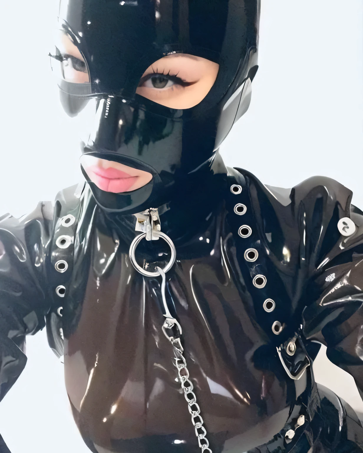 Araffe in a black latex suit talking on a cell phone - SeaArt AI