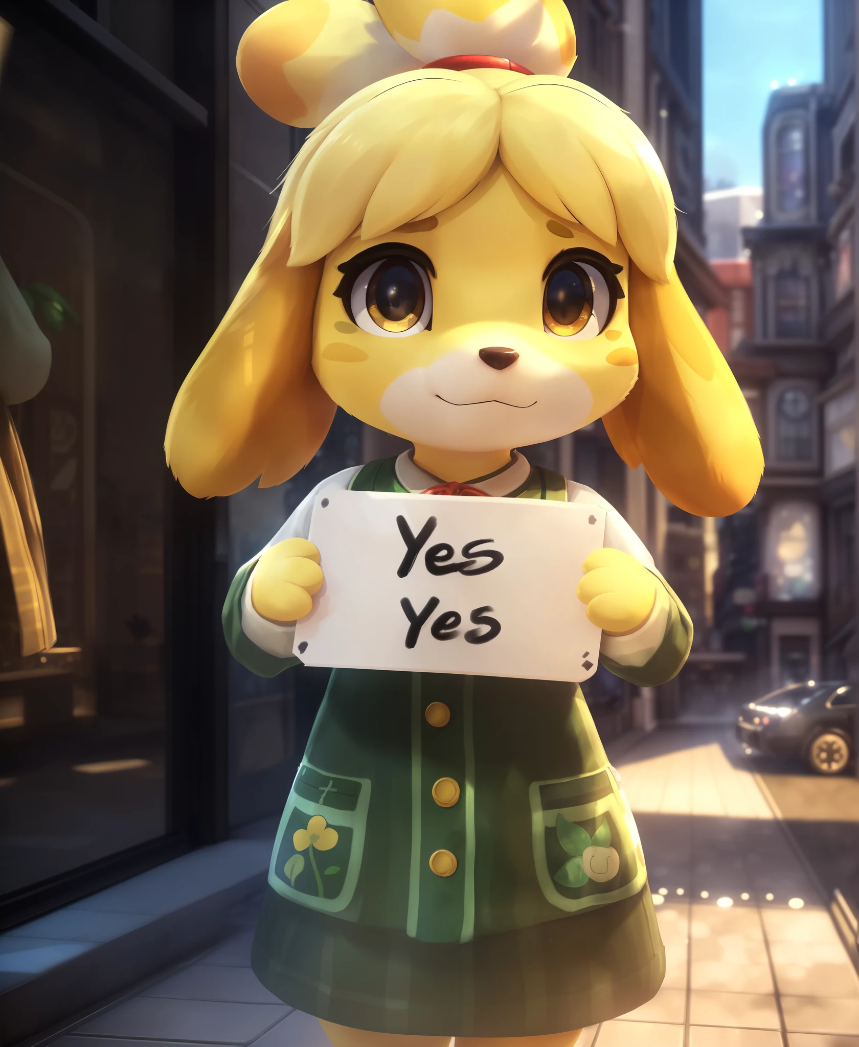 A close up of a person holding a sign in a street - SeaArt AI