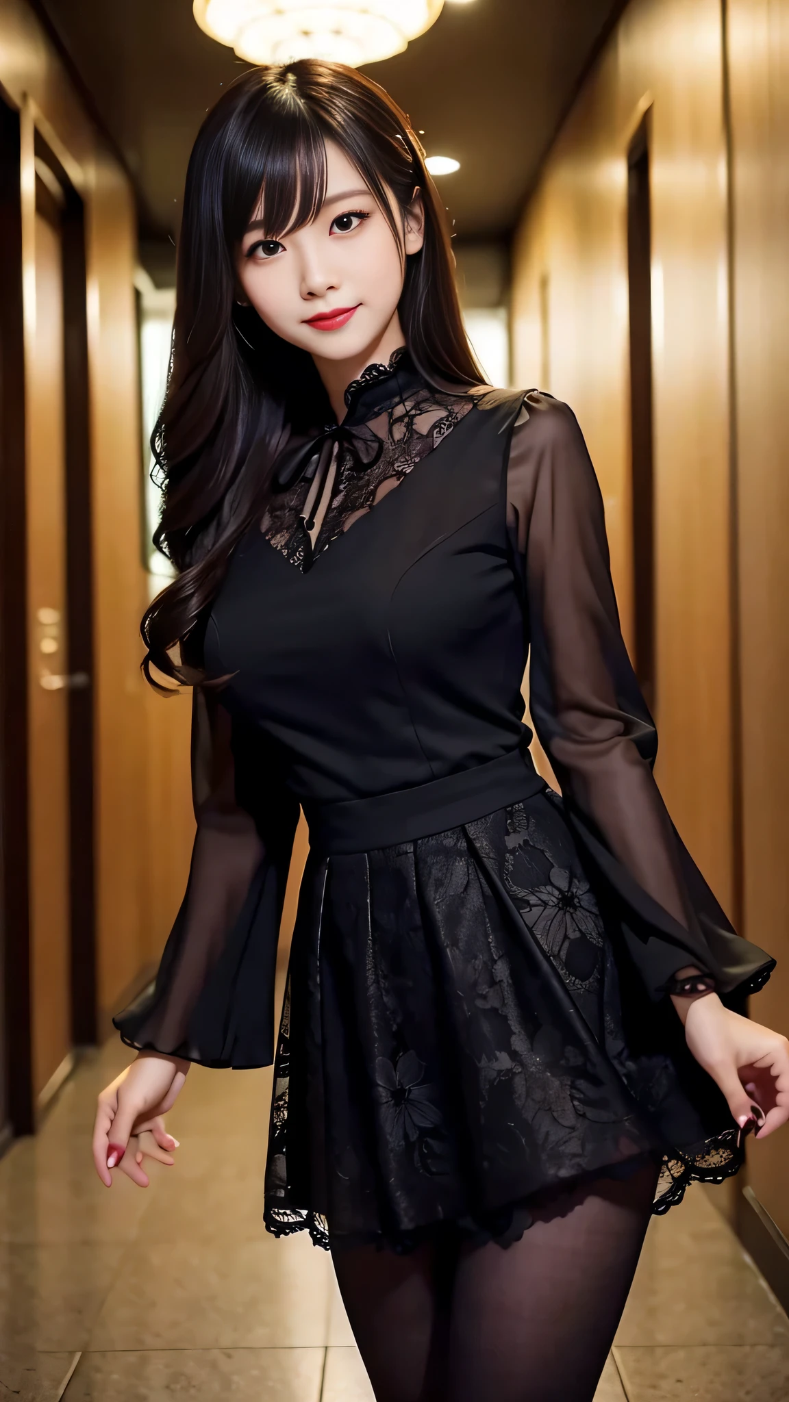 A close up of a woman in a black dress posing for a picture - SeaArt AI