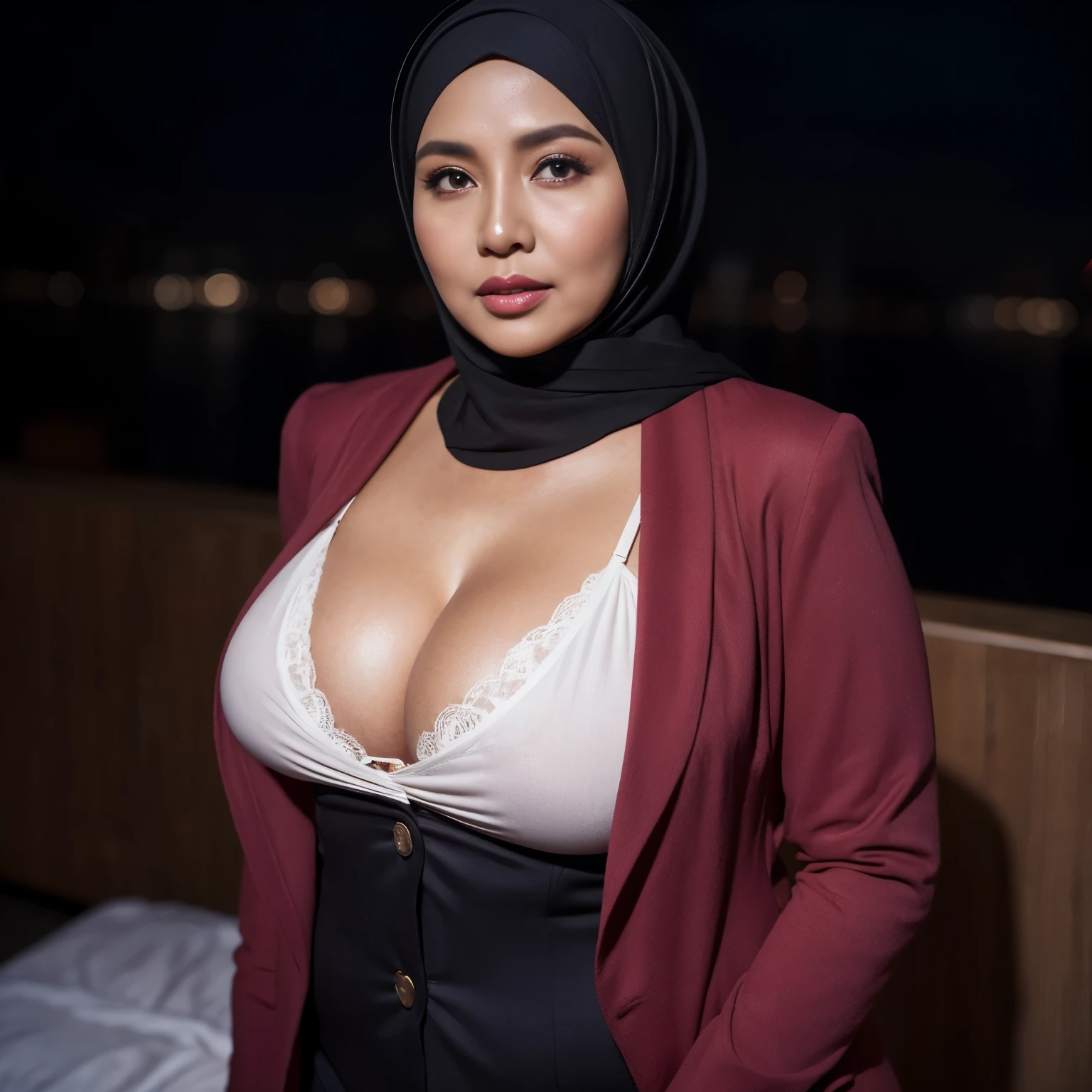 A close up of a woman wearing a hijab and a suit - SeaArt AI