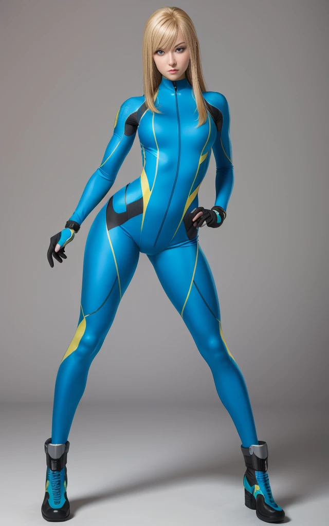 (((full body photo))) zero suit samus, blue eyes, waistshot - SeaArt AI