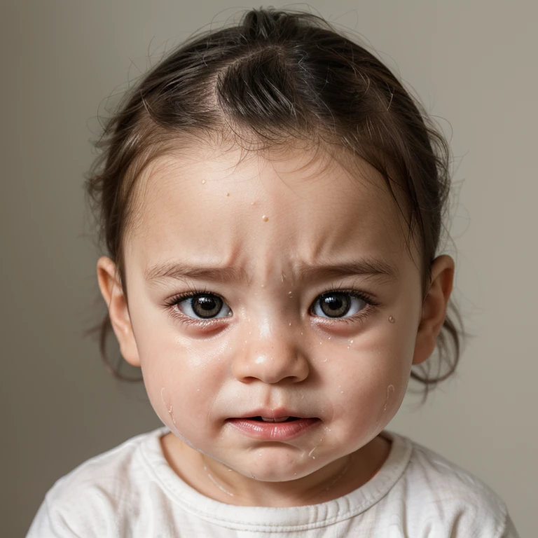 Create a squared portraid toddler face crying, white background - SeaArt AI