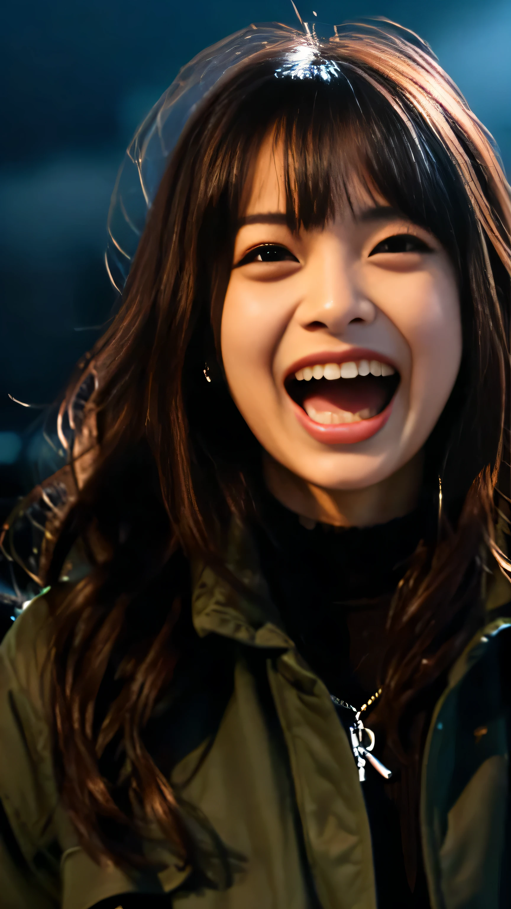 Araffed asian woman with a green jacket and black shirt - SeaArt AI