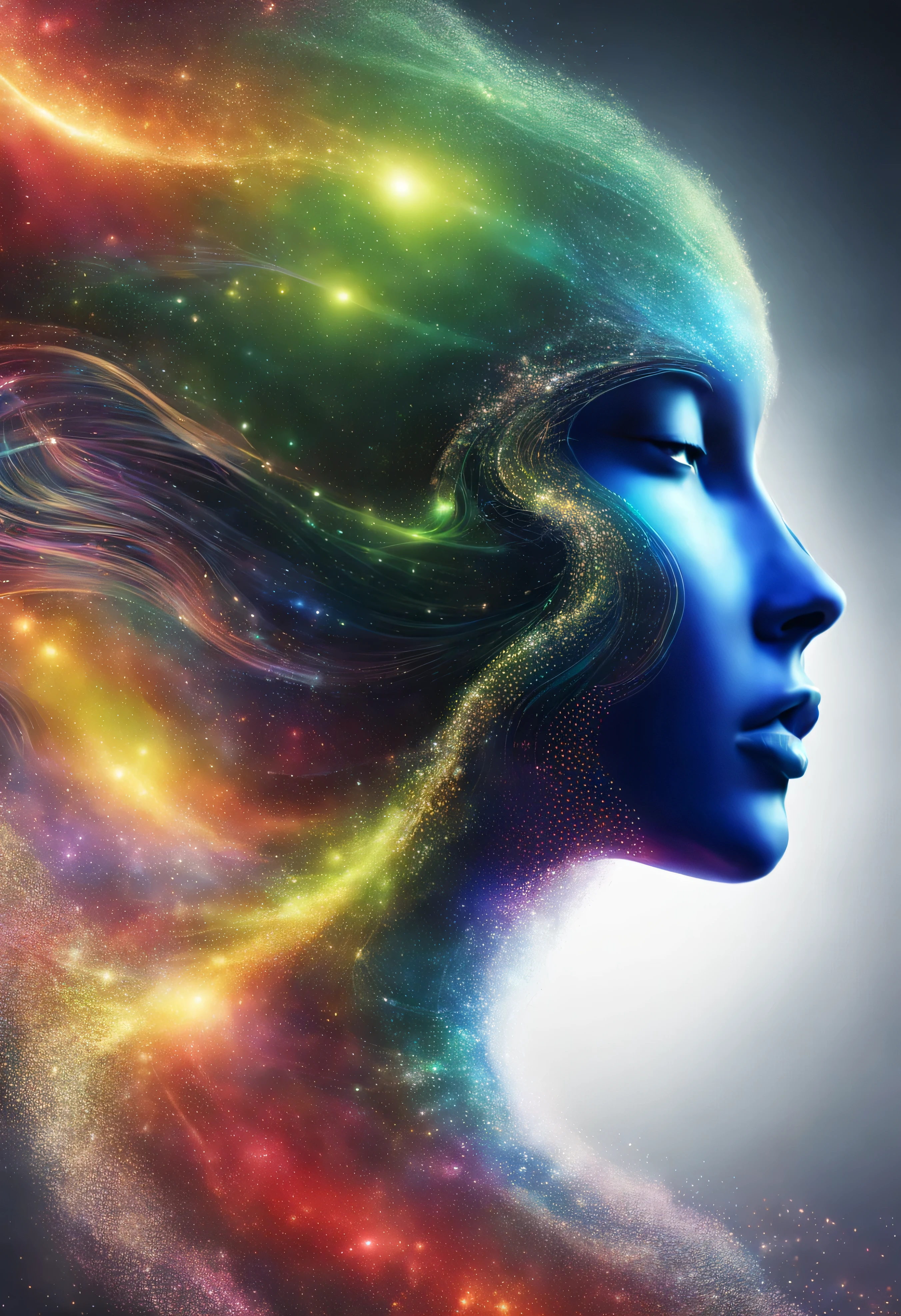 A woman with long hair and a colorful galaxy background - SeaArt AI