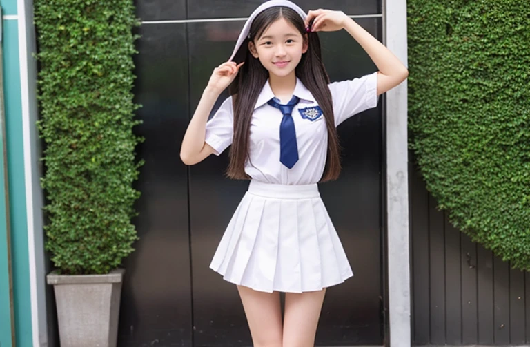 15 years old、middle School girls、legs open、uniform、School、M-shaped legs ...