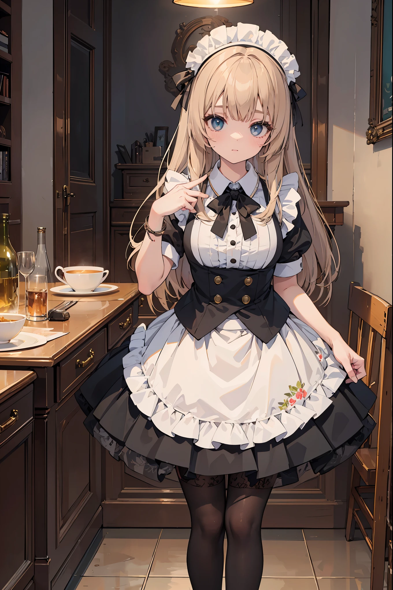 Anime girl in a maid outfit standing in a kitchen - SeaArt AI