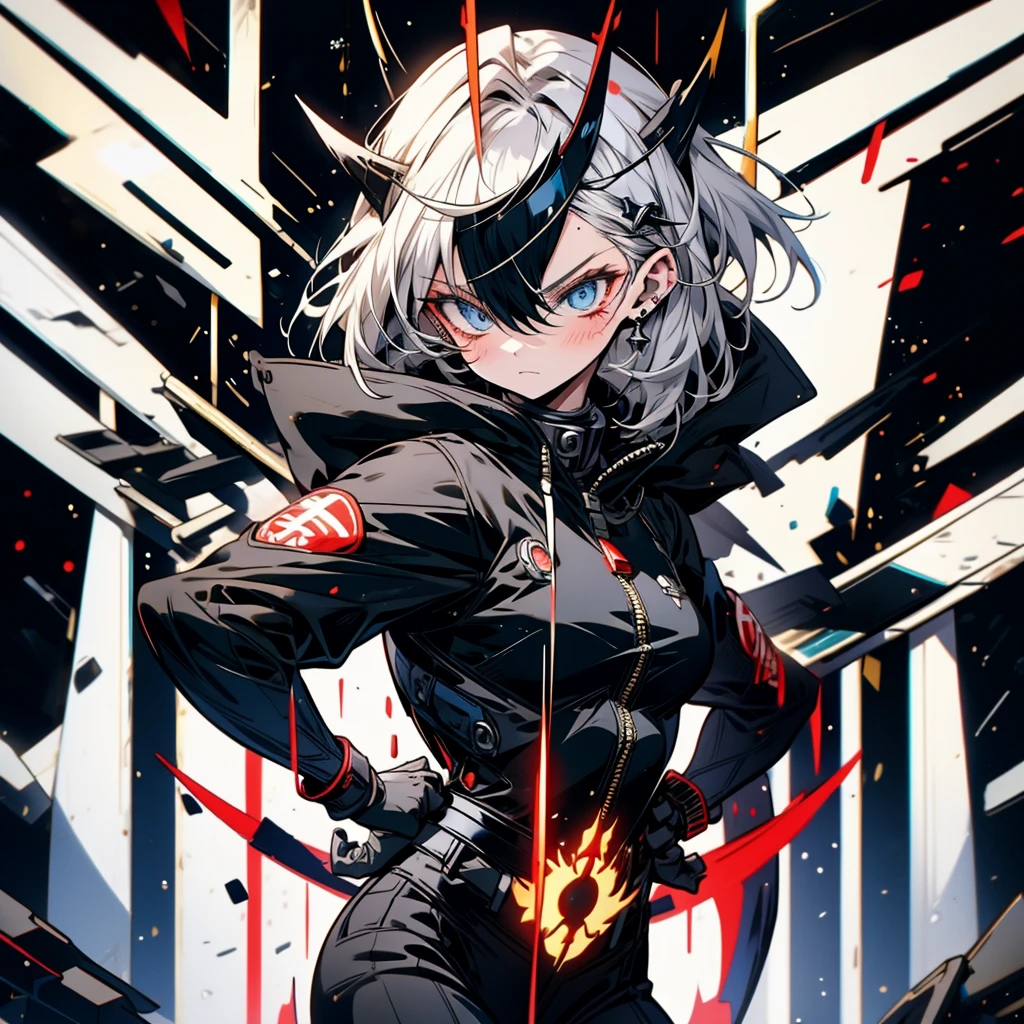 Fighting girl, epic, with particles, HD, 8k, white hair, with black ...