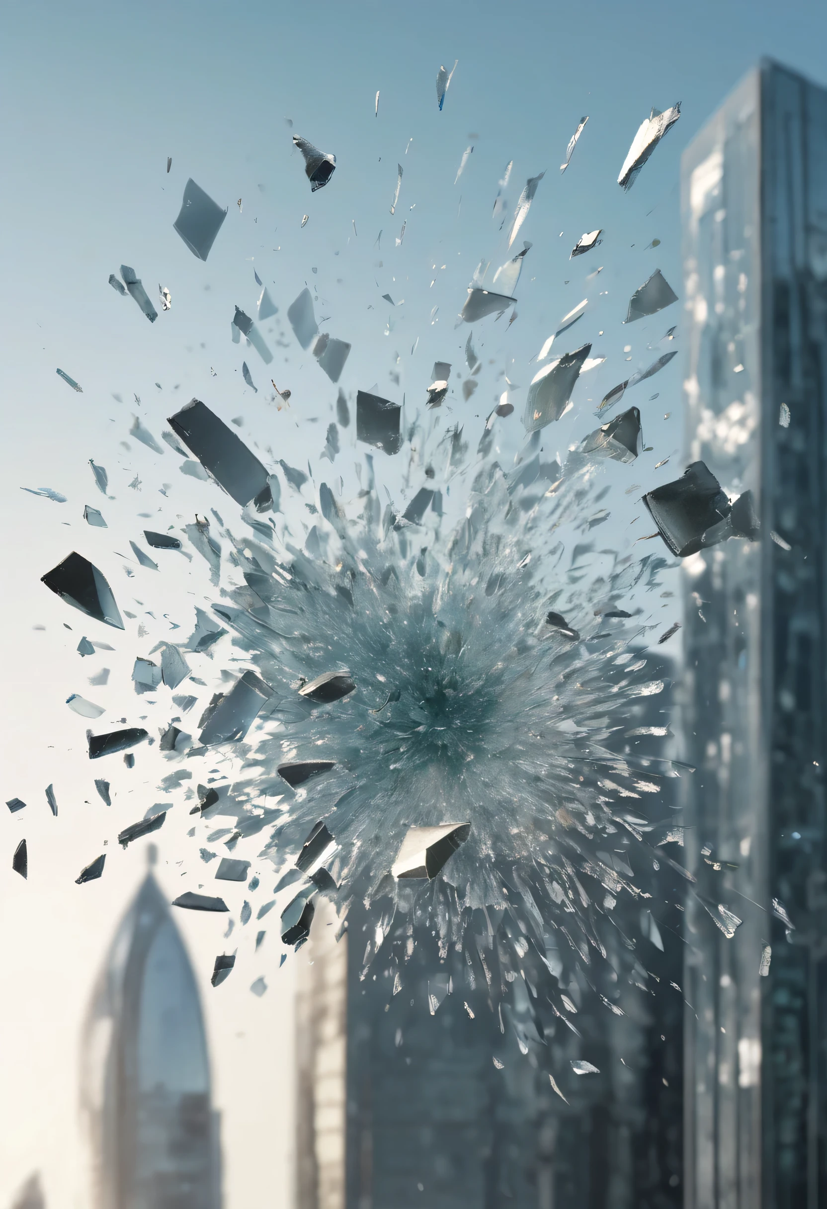 A close up of a shattered window with a city in the background - SeaArt AI